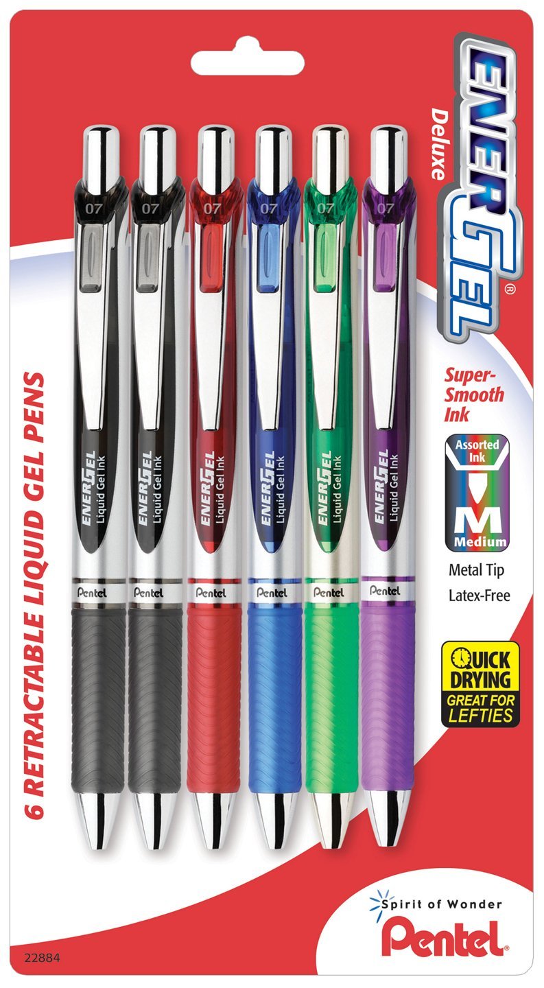 Pentel EnerGel Deluxe RTX Gel Ink Pens, Assorted Colors, 6 Pack Only $5!