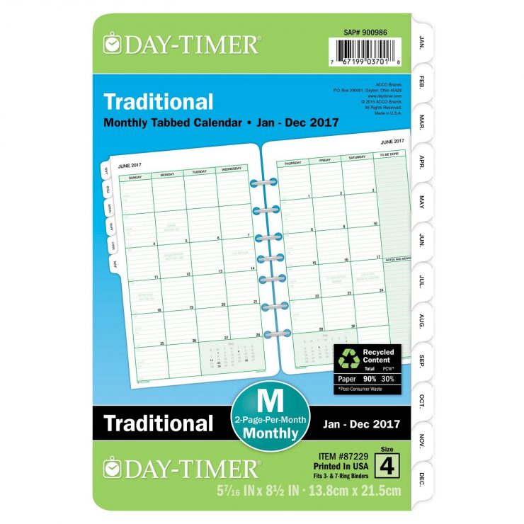 Day-Timer Monthly Planner Refill 2017, 5-1/2 x 8-1/2" Only $3.38!