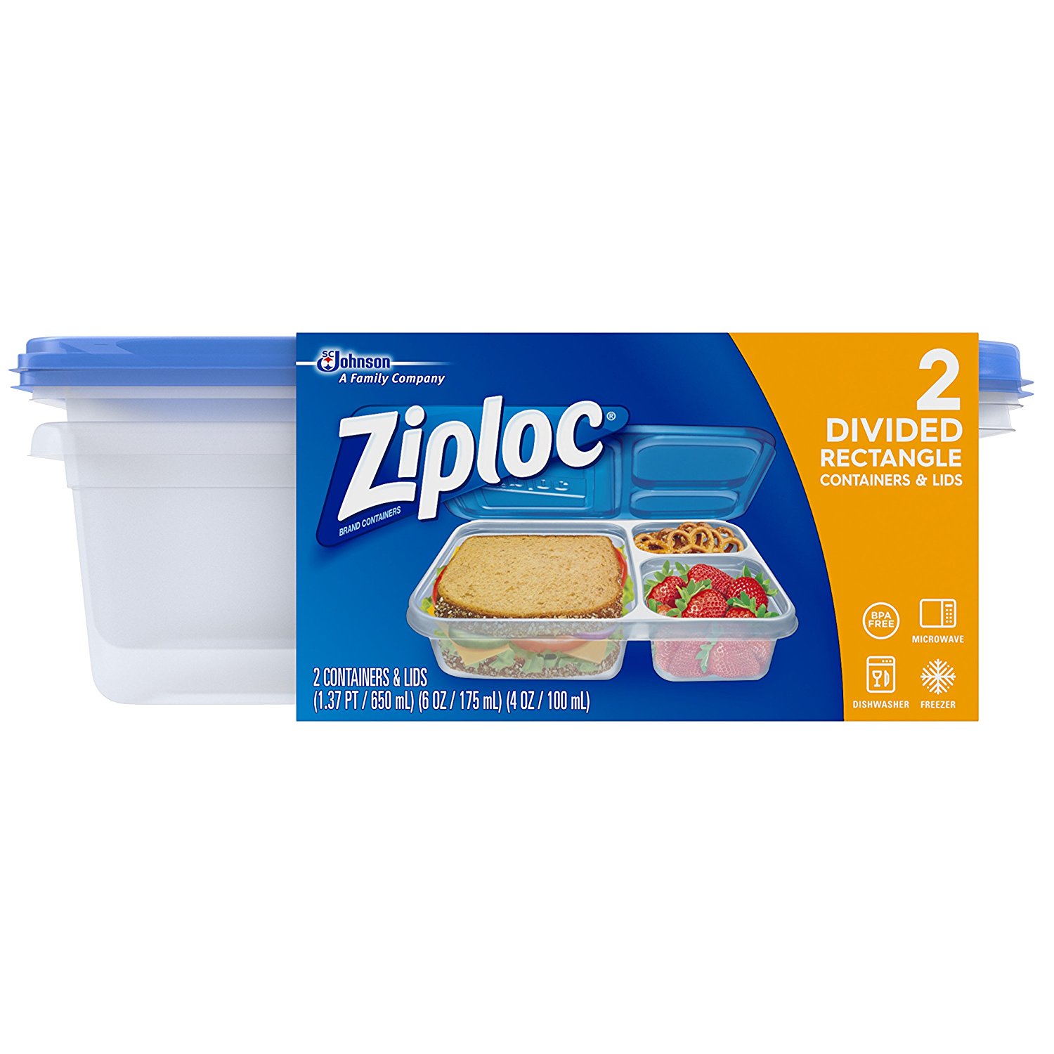Ziploc Container, Divided Rectangle, 2 Count Only $1.98
