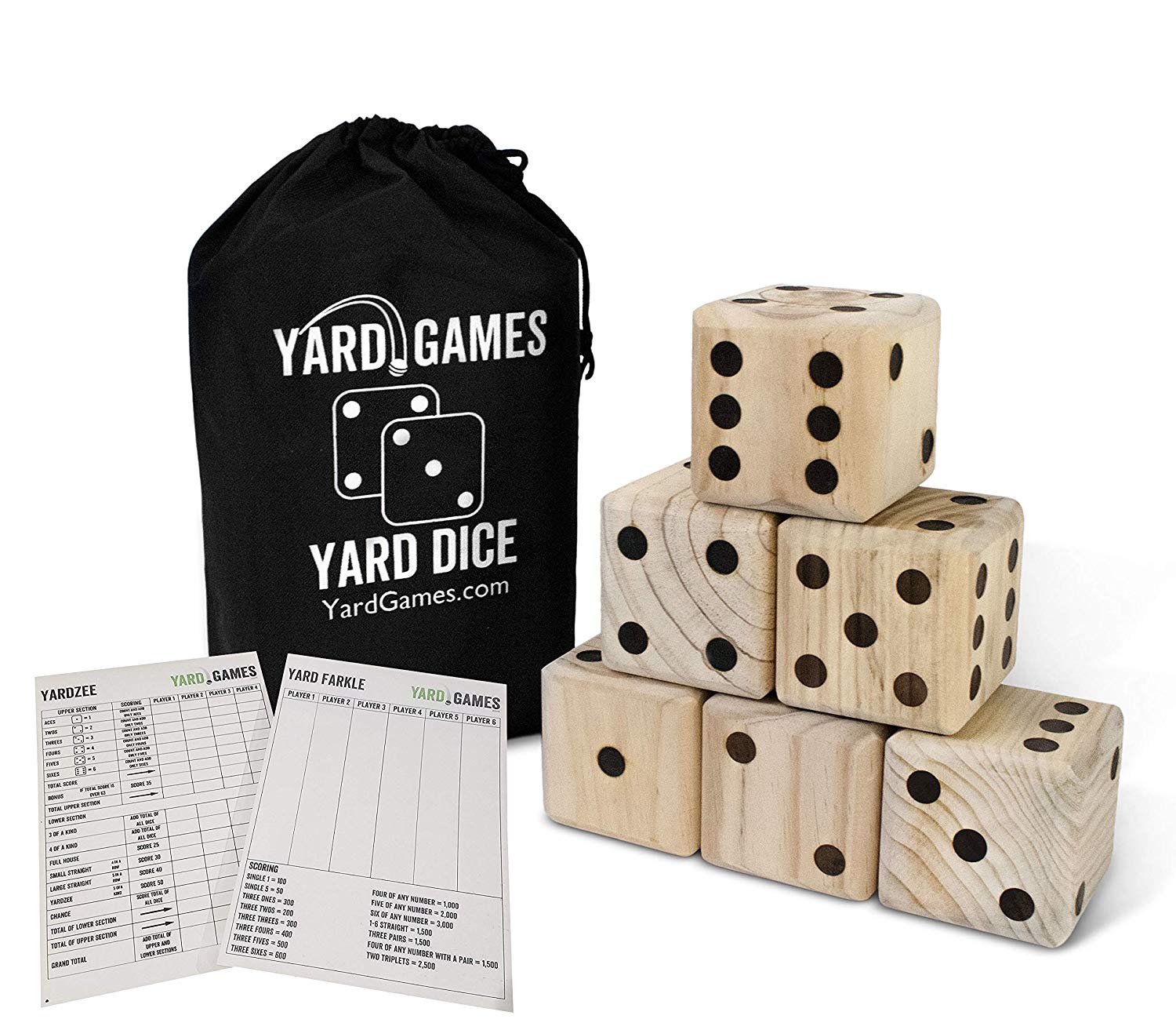 Giant Wooden Yard Dice with Laminated Yardzee and Farkle Scoresheets $22.94