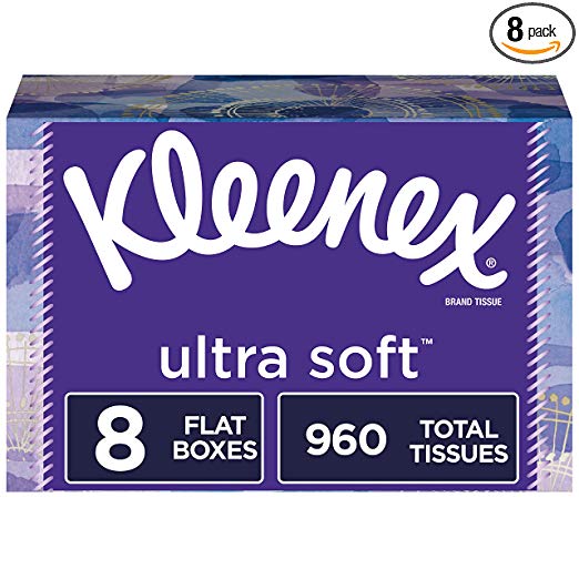 Kleenex Ultra Soft Facial Tissues, 8 Flat Boxes, 120 Tissues per Box (960 Tissues Total) $12.35
