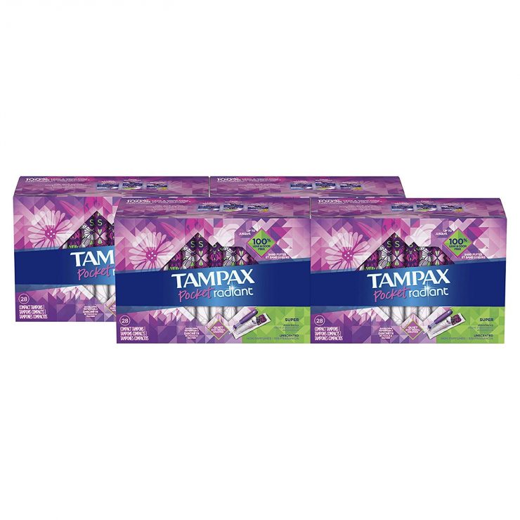 Tampax Pocket Radiant Plastic Tampons, Super Absorbency, Unscented ...