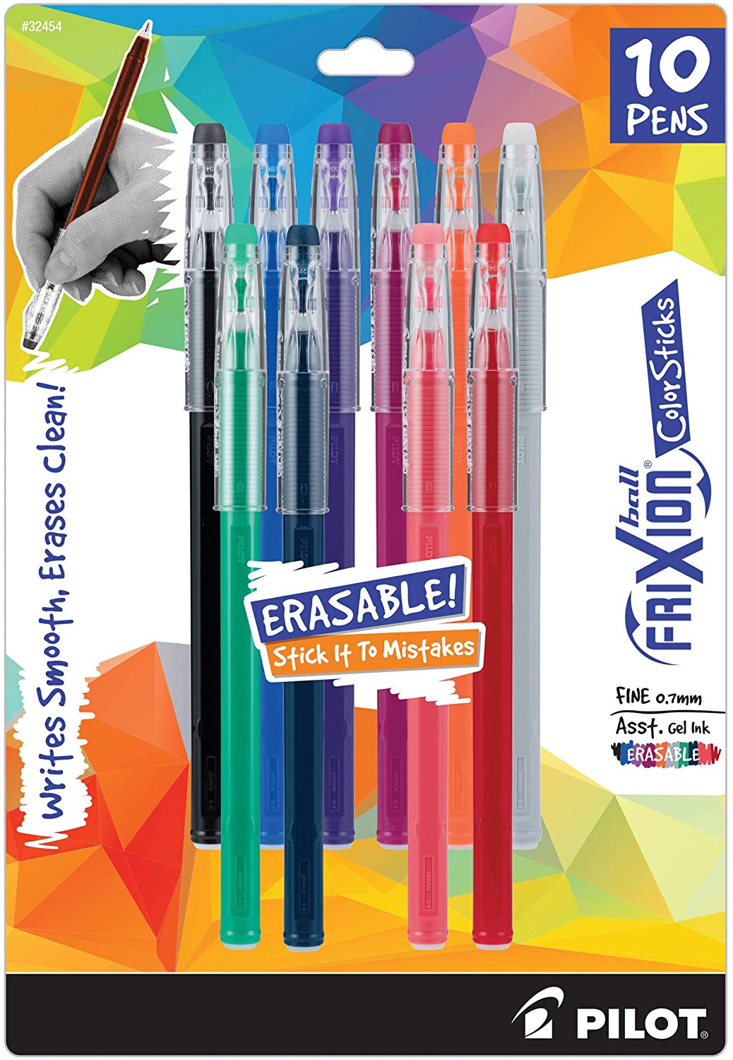 Pilot Frixion ColorSticks Erasable Gel Ink Pens, Assorted Colors, 10 ...