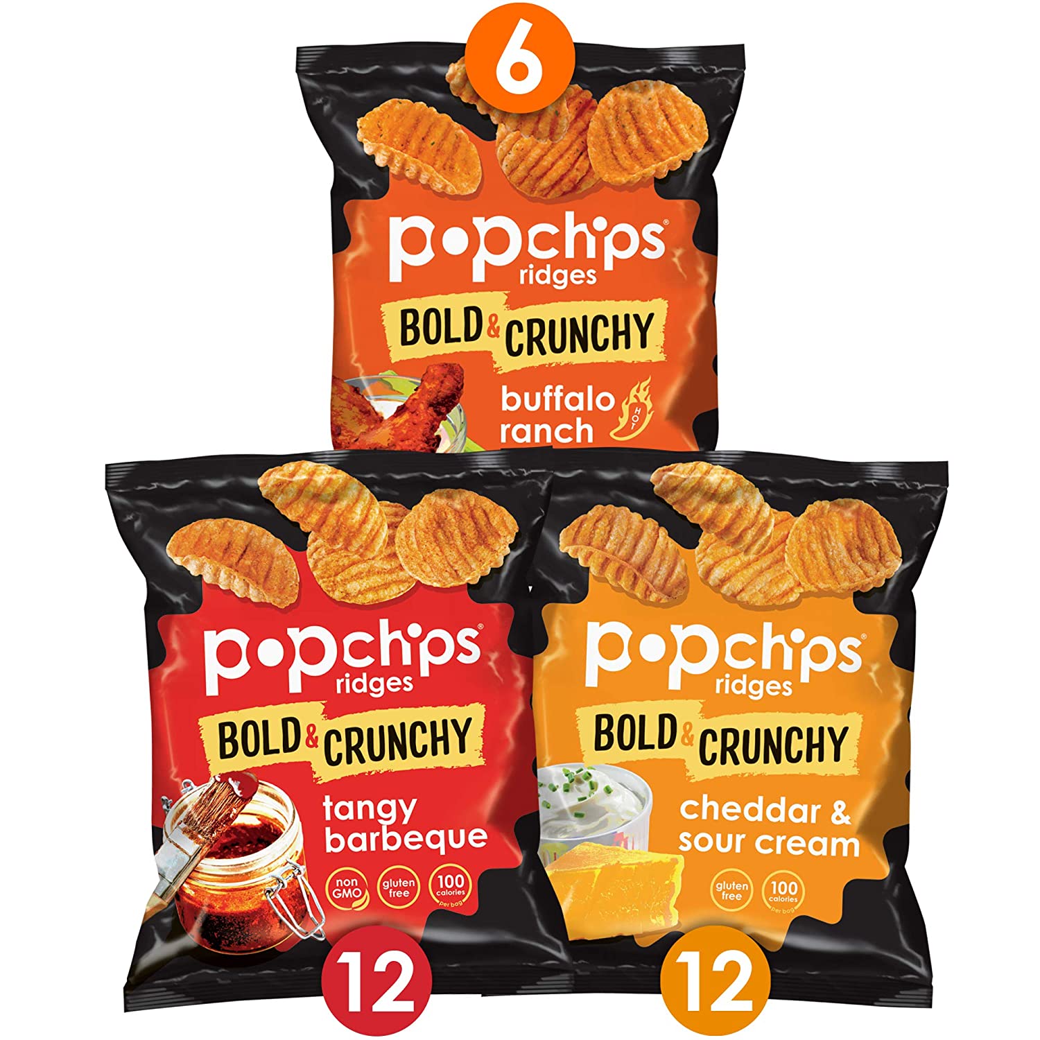 Popchips Ridges Potato Chips Variety Pack, (Pack of 30) 3 Flavors, Only ...