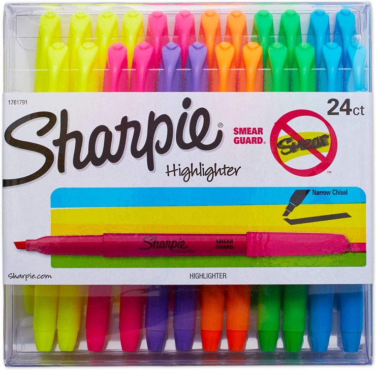 Sharpie Liquid Pocket Highlighters Assorted Colors, Chisel Tip, 24 ...