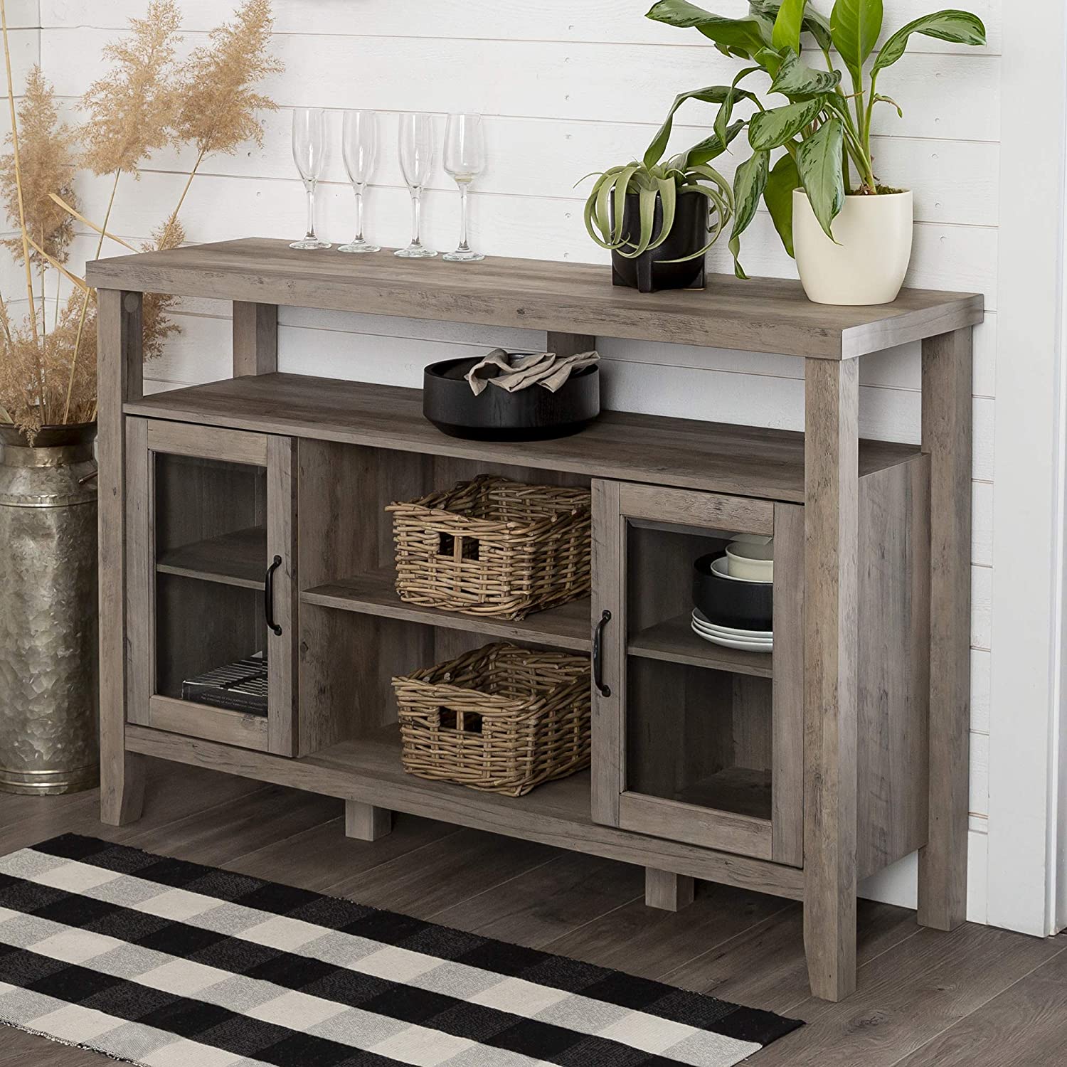 Walker Edison Tall Wood Universal Stand with Open TV's up to 58" Flat ...