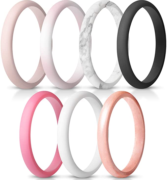 ThunderFit Women's Thin and Stackable Silicone Rings Wedding Bands - 2 ...