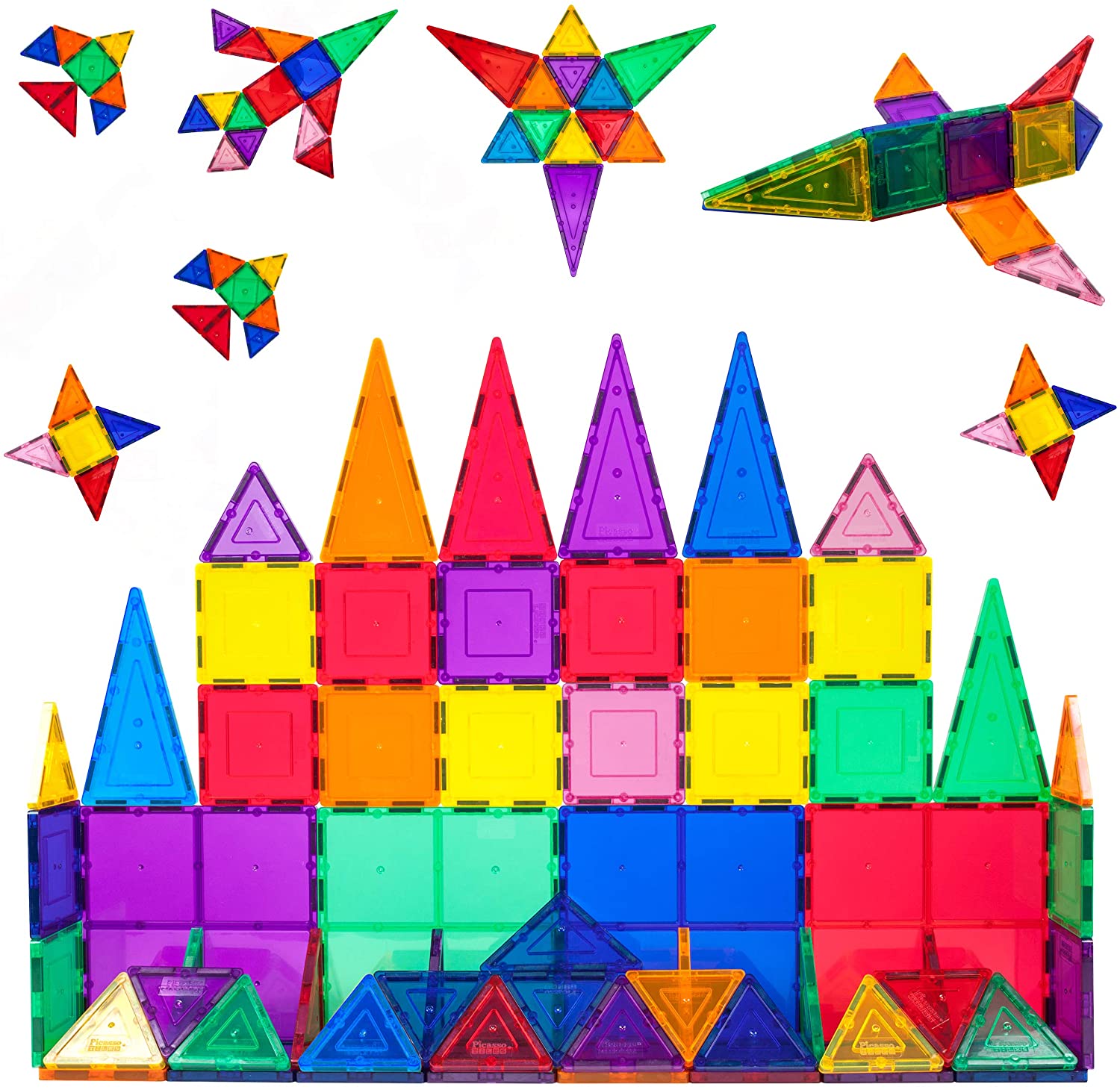 PicassoTiles 60 Piece Set 60pcs Magnet Building Tiles Clear Magnetic 3D ...