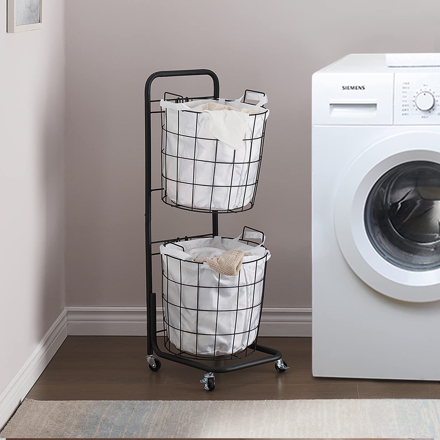 VECELO Wire Laundry Sorter with 2 Removable Basket, Bathroom Multi ...