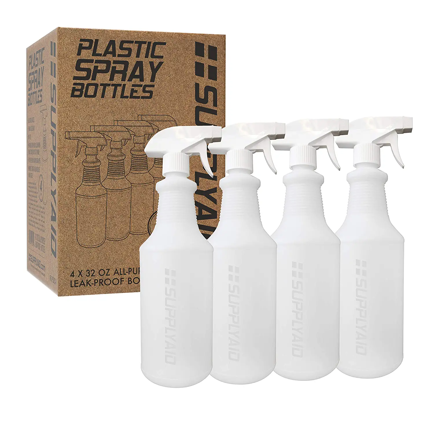 SupplyAID RRS-PSB32-4 HDPE Heavy Duty Leak Proof, Plastic Spray Bottles ...