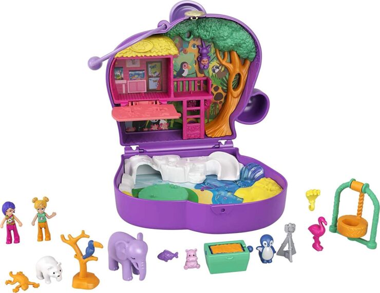 Polly Pocket Elephant Adventure Compact, Animal Theme with Micro Polly ...