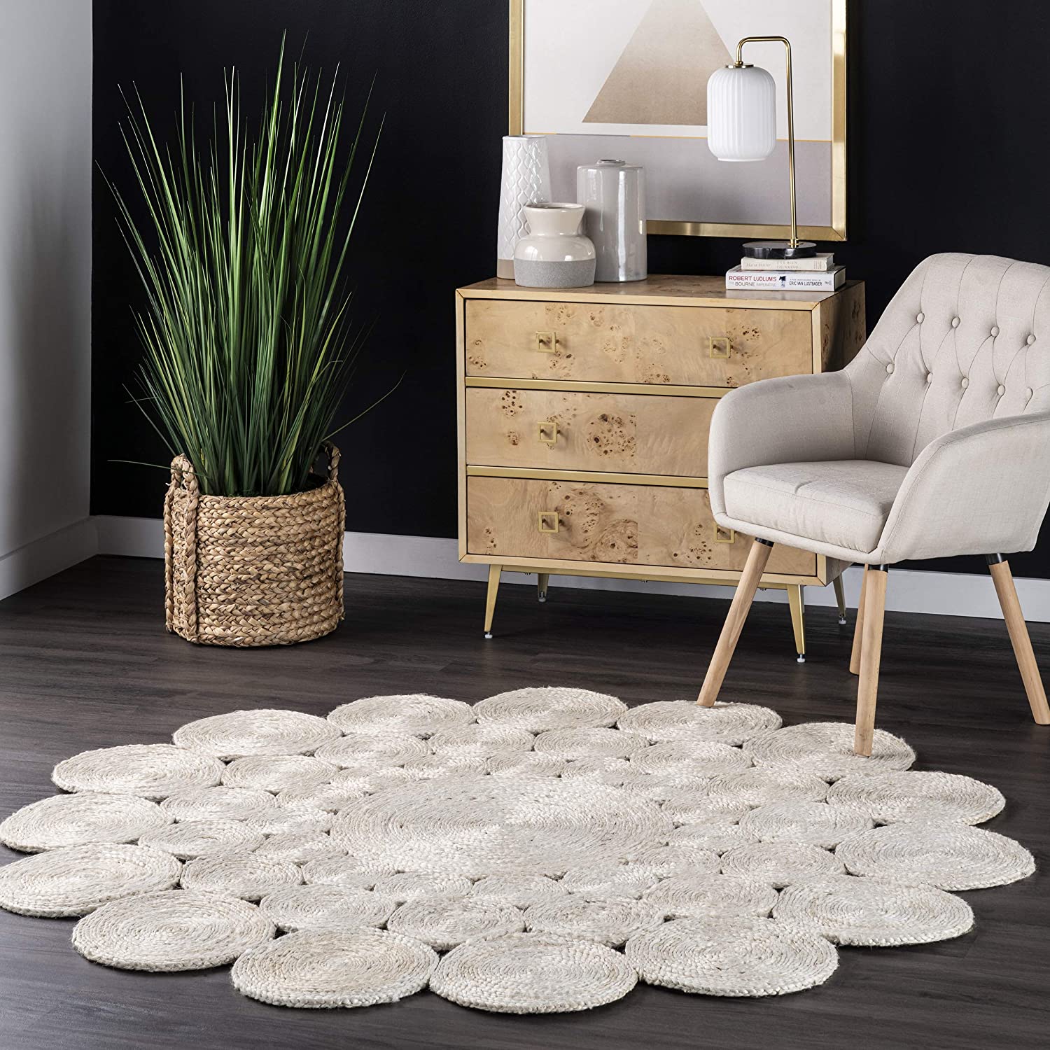 nuLOOM Senabu Braided Concentric Circles Area Rug, 4' Round, Ivory $56.51