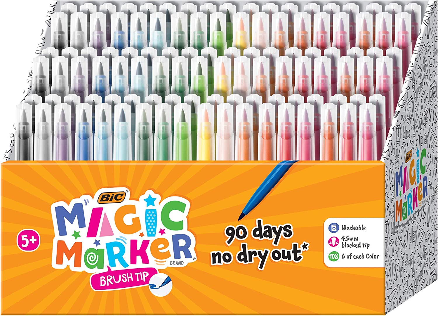 BIC Magic Marker Brush Tip, Assorted Colors, 108-Count $19.60