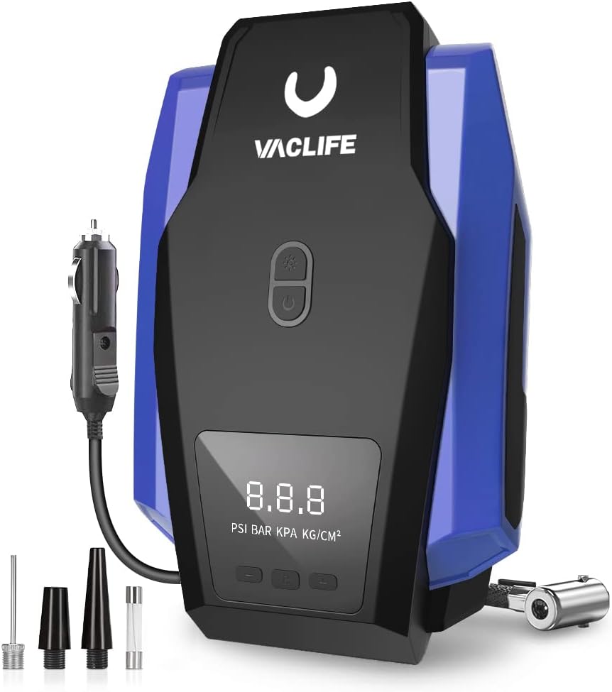 VacLife Tire Inflator Portable Air Compressor - Air Pump for Car Tires (up to 50 PSI), 12V DC ...