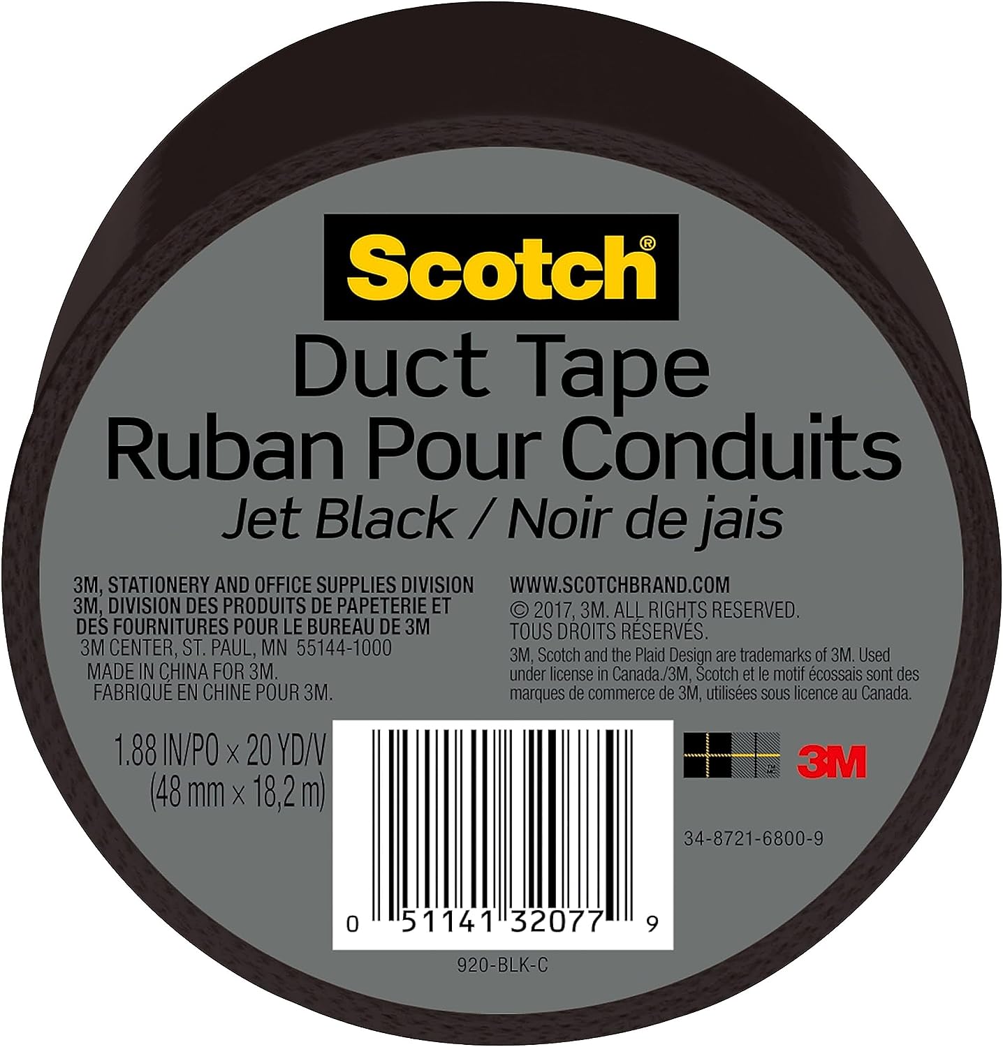 Scotch Duct Tape , 1.88 in x 20 yd, Jet Black, 1 Roll Only $1.96