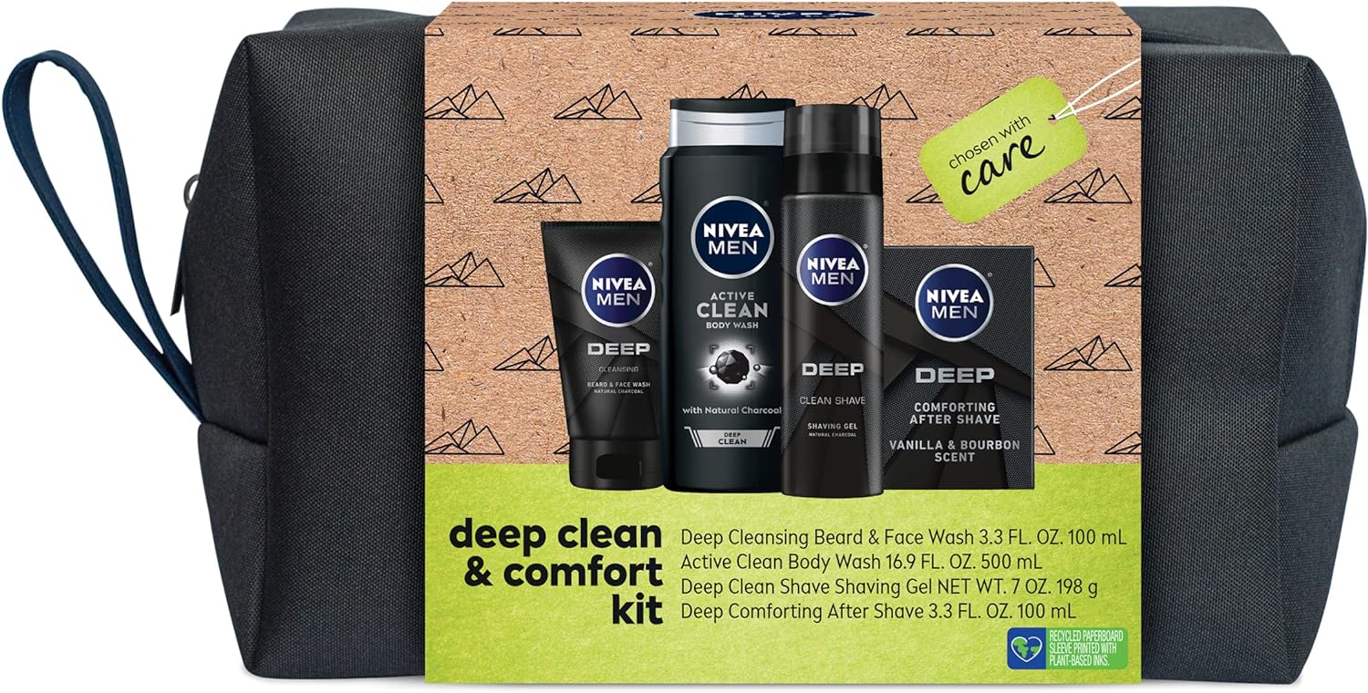 Nivea Men Clean Deep Skin Care Collection For Men, 4 Piece Gift Set ...