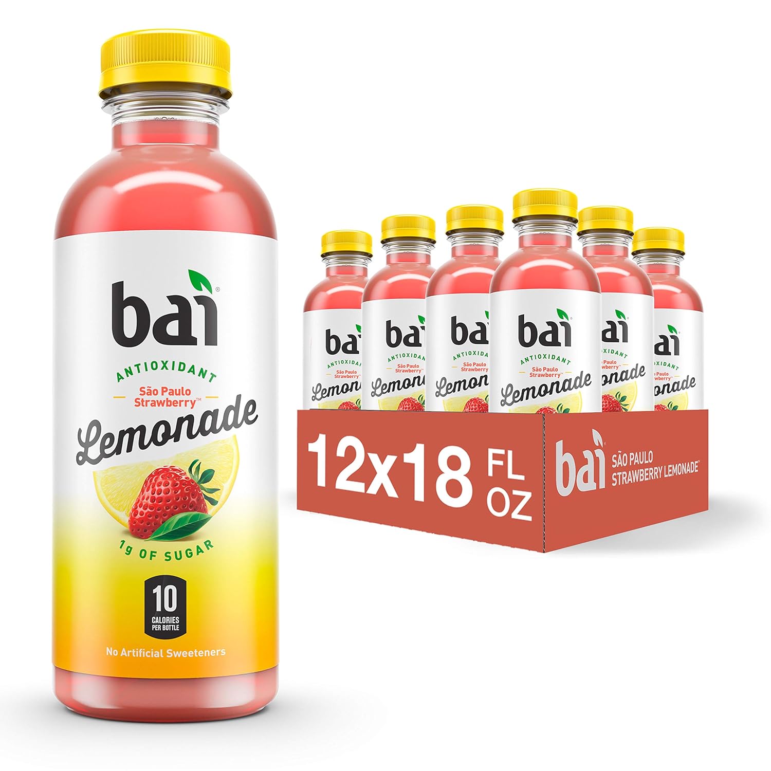Bai Flavored Water, São Paulo Strawberry Lemonade, 18 oz Bottle (Pack ...