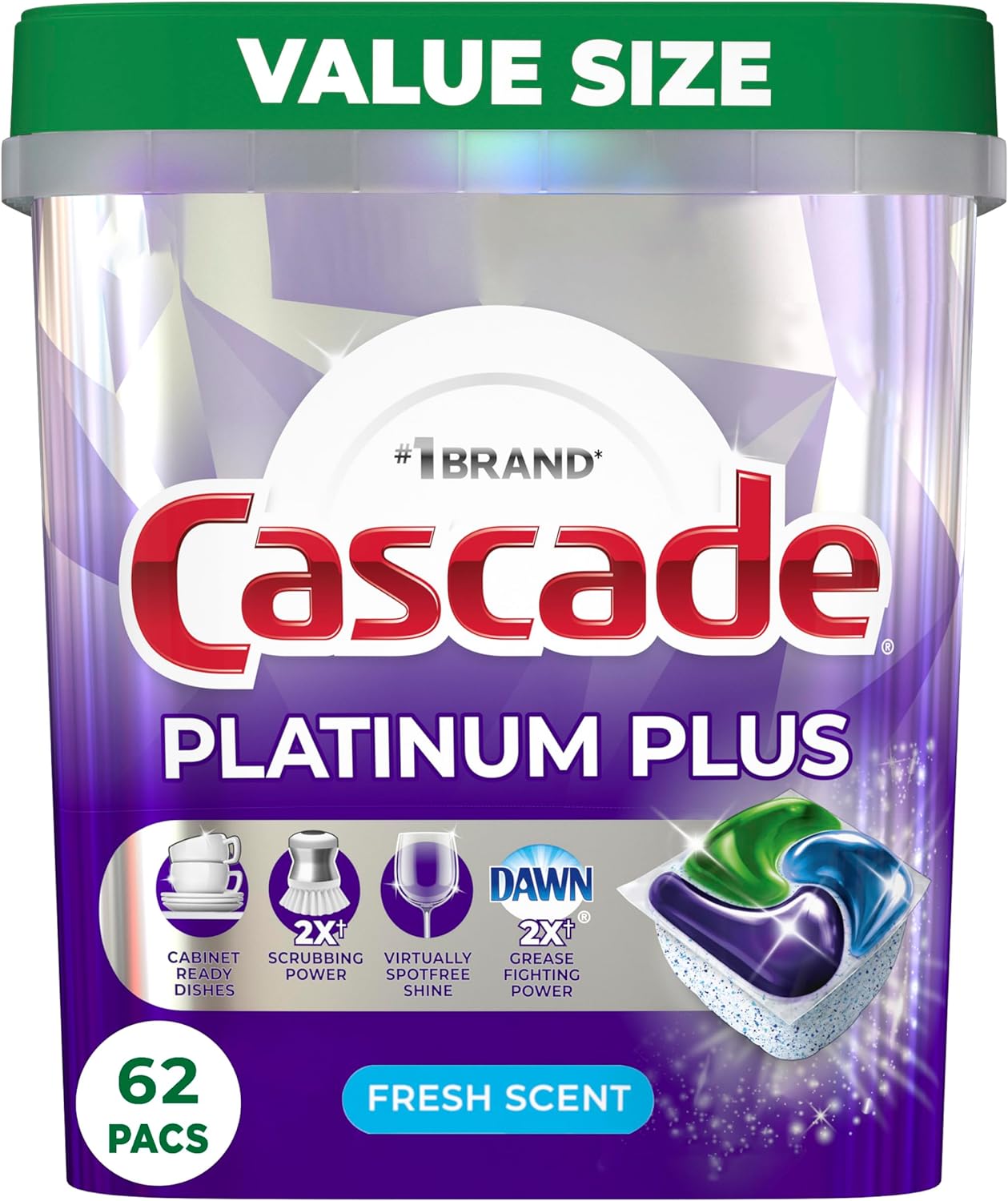 Cascade Platinum Plus ActionPacs Dishwasher Detergent Pods, 62 Count ...