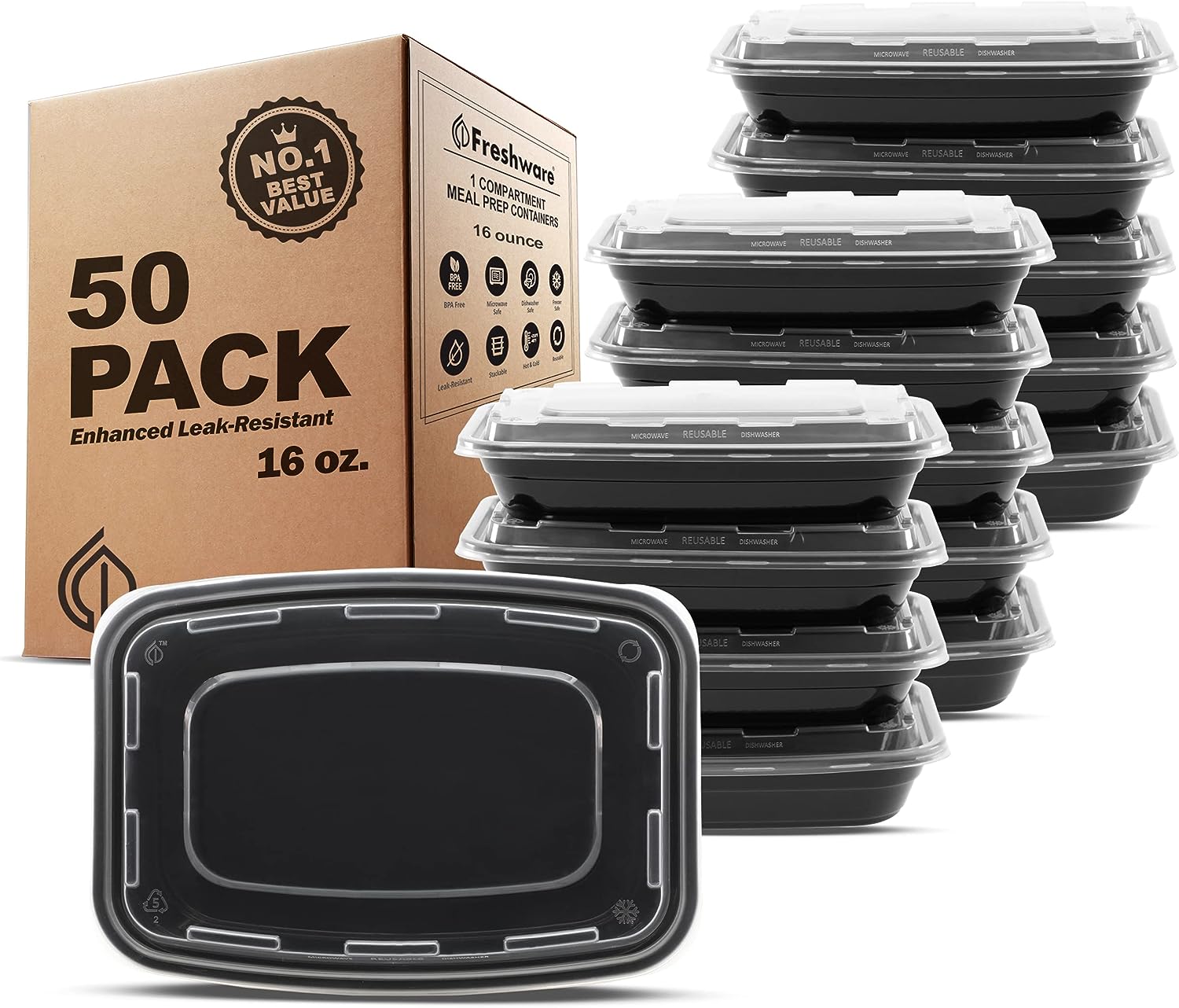Freshware Meal Prep Containers [50 Pack] Only $14.71