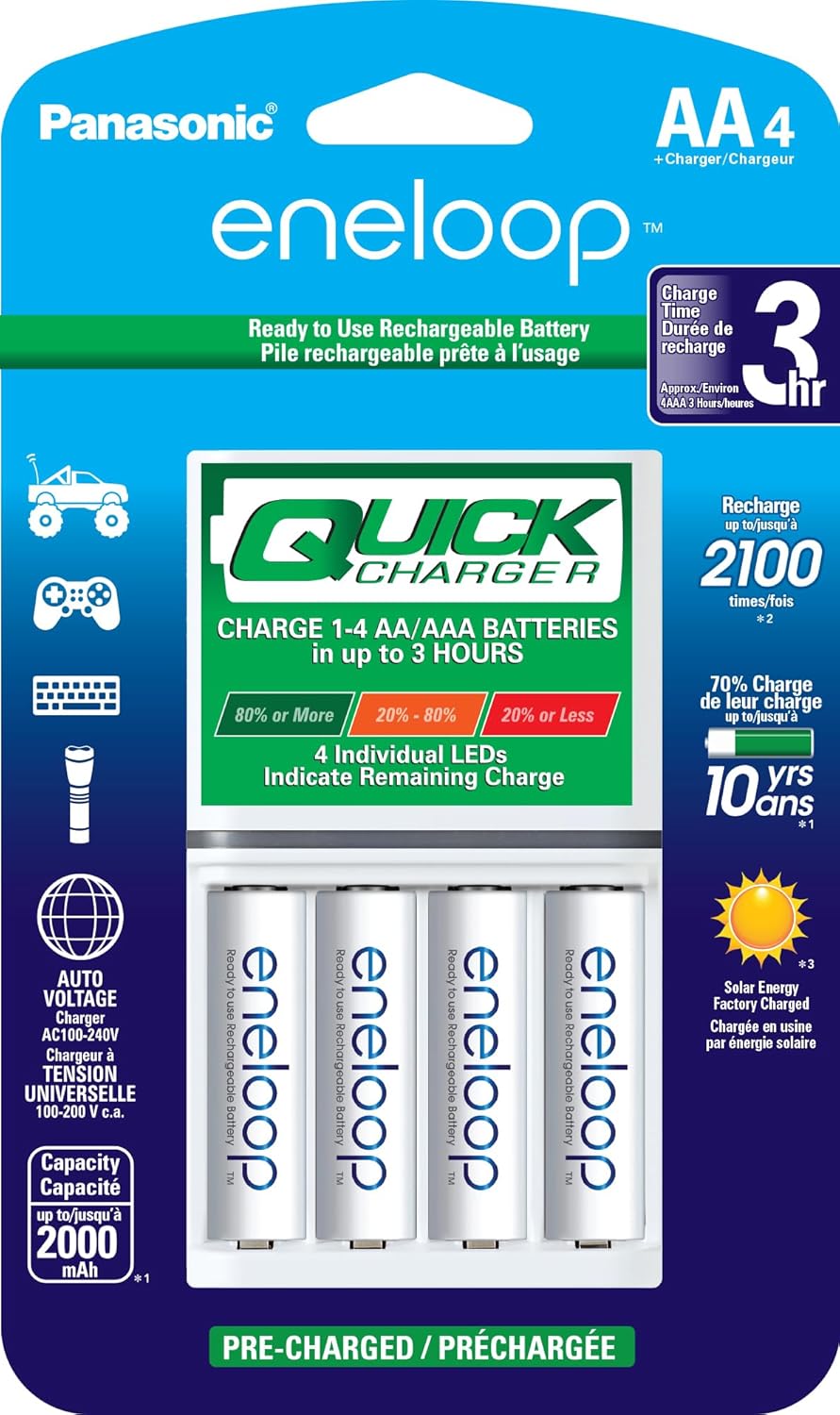 Eneloop Panasonic Advanced Charger with 4 AA Rechargeable Batteries ...