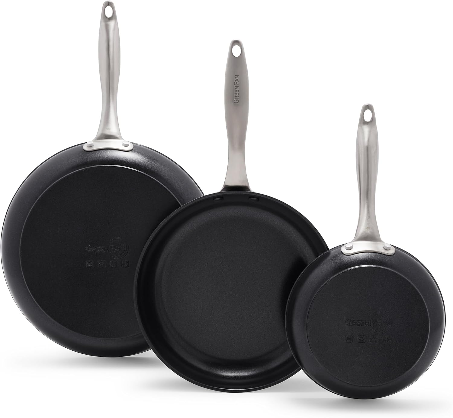 GreenPan Black Pro Infinite8 Ceramic Nonstick 3-Piece Frypan Set Only ...