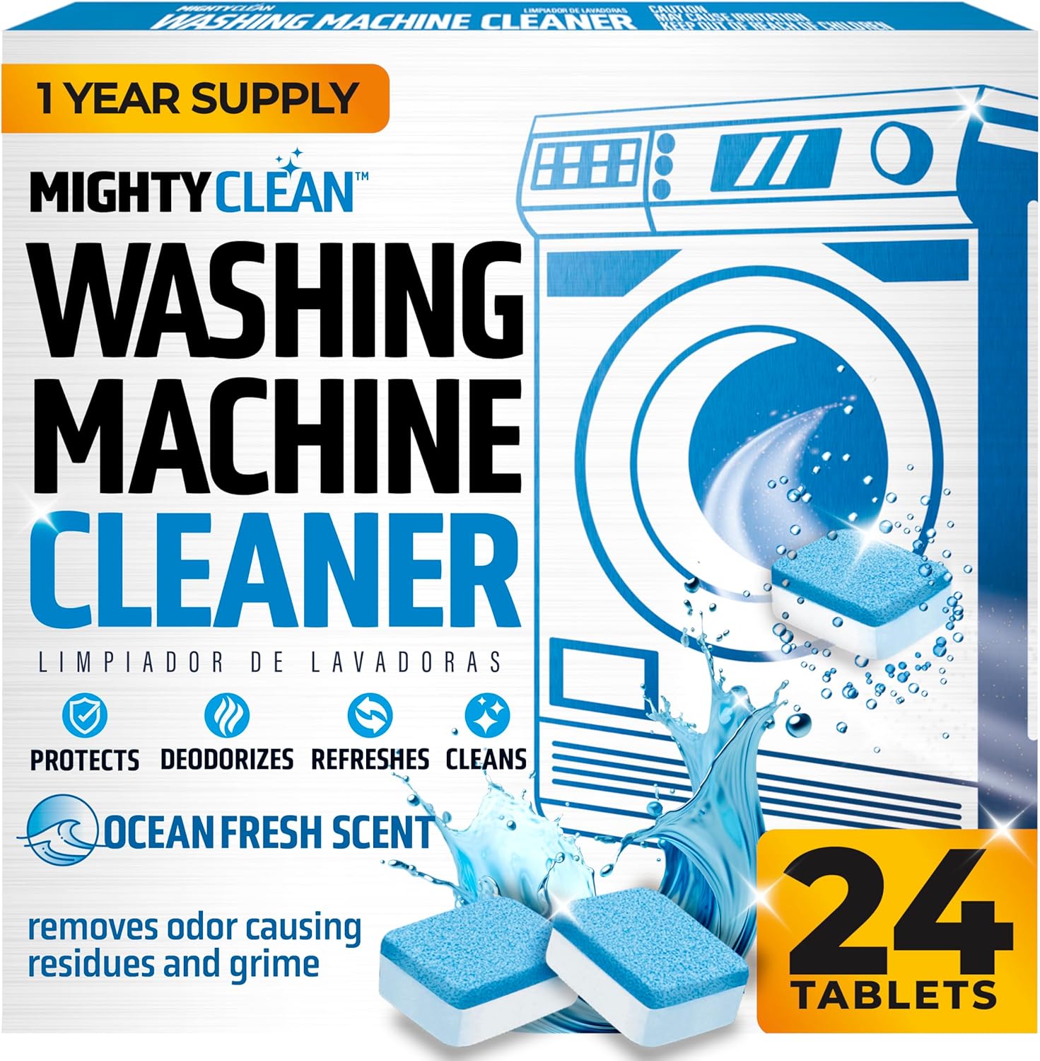 MIGHTY CLEAN Washing Machine Cleaner Tablets, 24 Pack Only $8.50