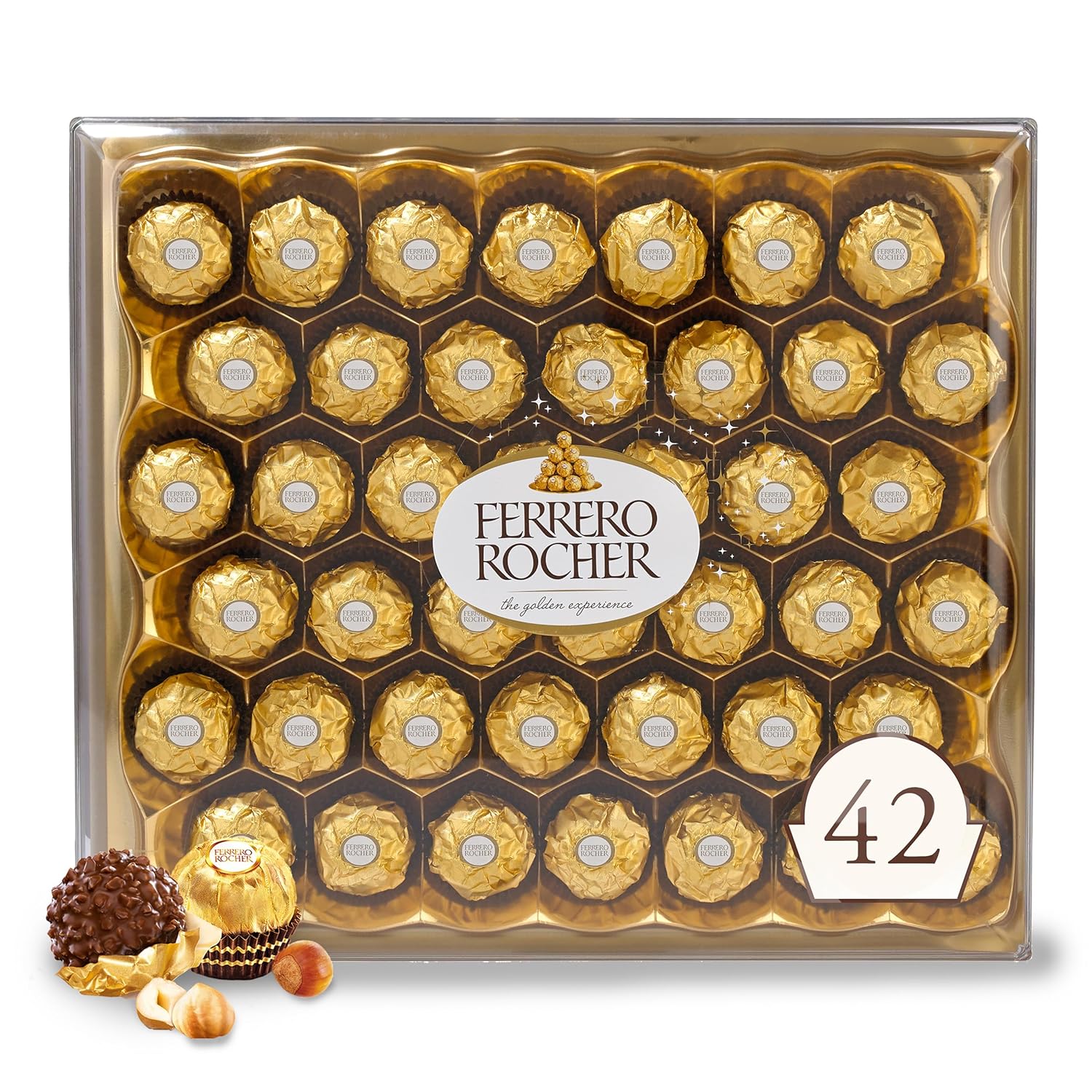 Ferrero Rocher, 42 Count, Gourmet Milk Chocolate Hazelnut Gift Box Only ...