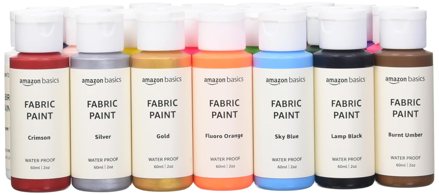 Amazon Basics Permanent Fabric Paint Bottles, 24 Colors Only $5.44